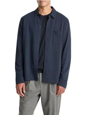 Vince Sueded Cotton Jersey Button-Front Shirt Black