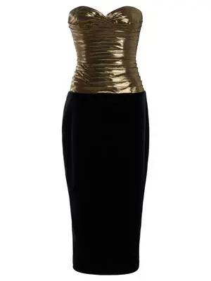 SERGIO HUDSON Pleated Lamé And Stretch-velvet Midi Dress - Black