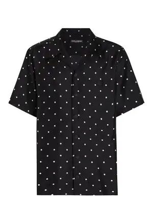 Dolce & Gabbana Silk Shirt With Polka-dot And Logo - Print
