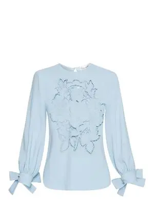 Oscar De La Renta English Rose Cut-out Georgette Blouse - Blue