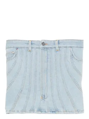 MUGLER Denim Stitch-detailed Strapless Top - Blue