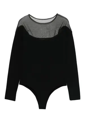 MUGLER Sheer-paneled Bodysuit - Black