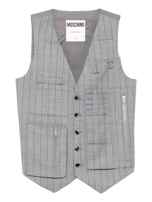 Moschino Checked Waistcoat - Grey