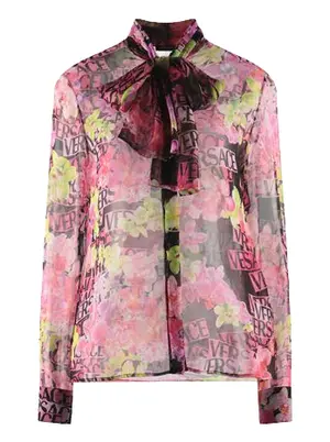 Versace Floral-print Silk Bow Shirt - Pink