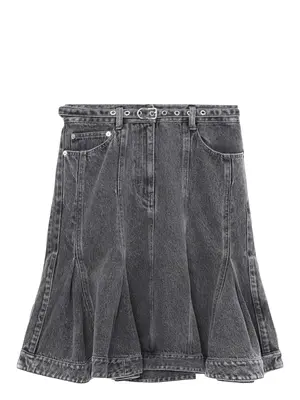 3.1 Phillip Lim Belted Denim Flared Skirt - Grey