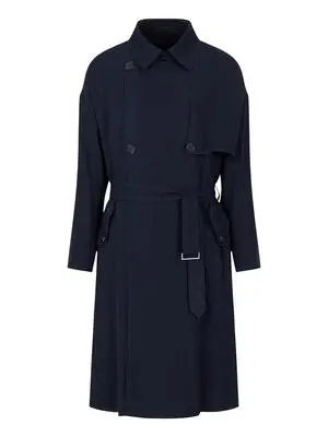 Giorgio Armani Icon Cupro Double-breasted Trench Coat - Blue