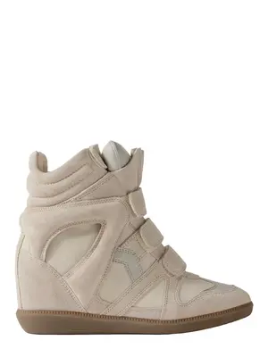Isabel Marant Isabel Marant Bekett Leather-Trimmed Suede Wedge Sneakers Ecru-4