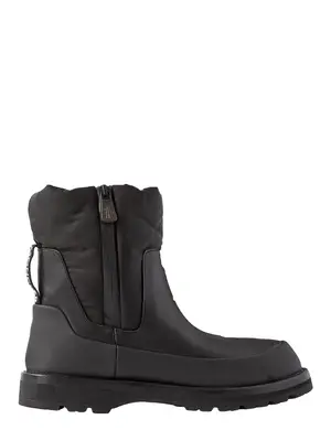 Moncler Paneled Leather And Shell Ankle Boots - Black