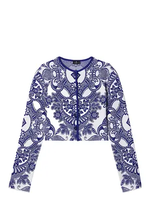 Etro Cropped Jacquard-knit Cardigan - Blue