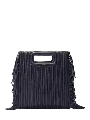 Maje Quilted Leather M Bag With Fringing - Black