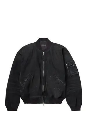 Balenciaga Distressed Padded Denim Bomber Jacket - Black