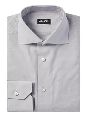 Zegna Cutaway-collar Checked Cotton Shirt - Blue