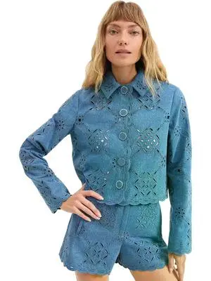 Veronica Beard Adelaide Eyelet Jacket Sea Glare