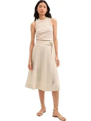 Veronica Beard Veronica Beard Facia A-Line Midi Skirt With Belt Limestone