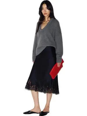 REFORMATION Carolina Silk Midi Skirt - Black