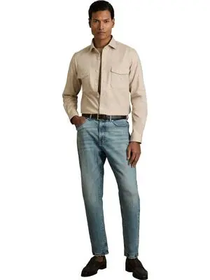 REISS Whisper Stretch-cotton Twill Twin-pocket Overshirt - Stone