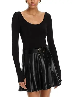 Alice + Olivia Chara Faux Leather Dress - Black