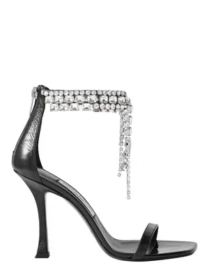 JIMMY CHOO Verity 100 Crystal-embellished Leather Sandals - Black