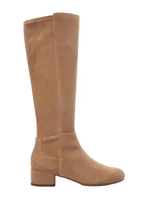 DUNE Tayla Knee-High Suede Boots Caramel Suede