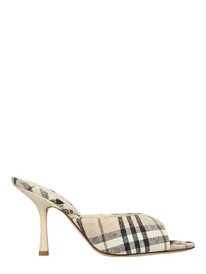 Burberry Check Mews Linen-blend High-heel Mules - Beige Comb