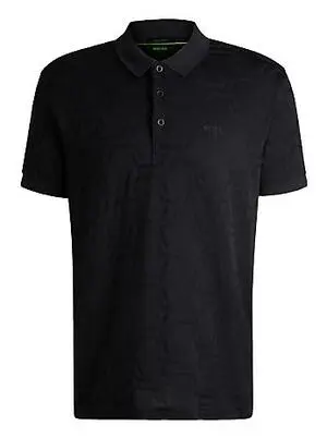 BOSS Geometric-jacquard Relaxed-fit Cotton Polo Shirt Xxl - Dark Blue