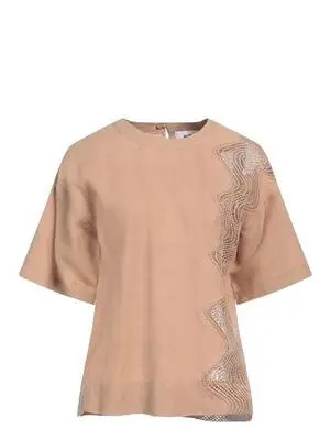 Alpha Studio Woven Top With Lace Trims - Beige