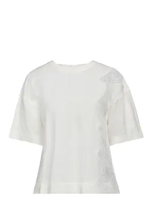 Alpha Studio Woven Top With Lace Trims - White