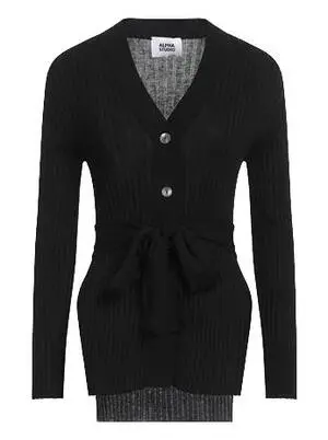 Alpha Studio Cotton Knit Cardigan With Belt - Black