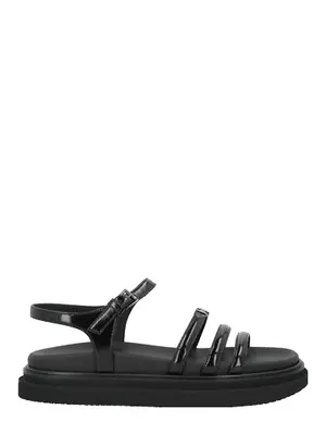 Hogan Glossed Leather Flatform Sandals - Black