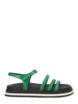 Hogan Glossed Leather Flatform Sandals - Green