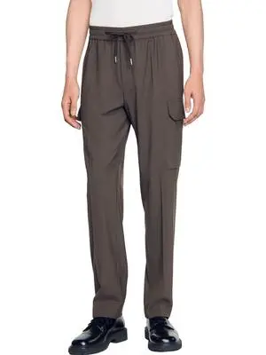 Sandro SANDRO Elasticated Cargo Trousers Dark Kaki.