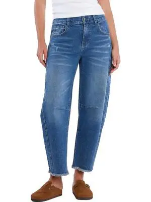 HINT OF BLU Taylor Frayed Crop Barrel Jeans - Perfect Blue