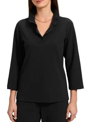 Foxcroft Tammy Ruffle Collar Crepe Top - Black