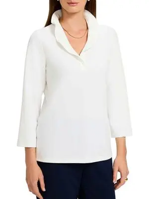Foxcroft Tammy Ruffle Collar Crepe Top - Ecru