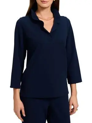 Foxcroft Tammy Ruffle Collar Crepe Top - Navy