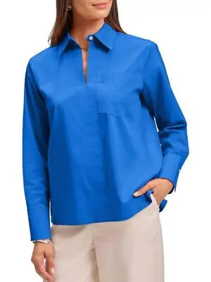 Foxcroft Foxcroft Bella Solid Popover Top Cobalt Blue
