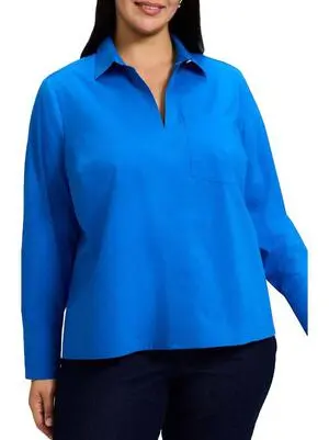 Foxcroft Foxcroft Bella Solid Popover Top Cobalt Blue