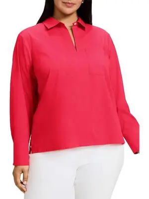 Foxcroft Bella Solid Popover Top - Raspberry
