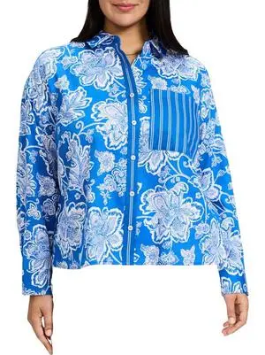 Foxcroft Marina Cotton Button-up Shirt - Cobalt Blue/ Whi