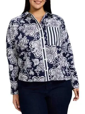 Foxcroft Marina Cotton Button-up Shirt - Navy/ White