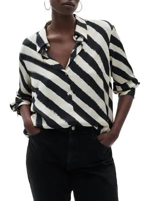 Mango Print Satin Button-up Shirt - Grey