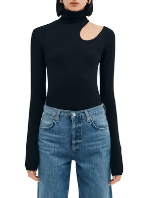 MARCELLA Sutter Cutout Long Sleeve Shirt - Black
