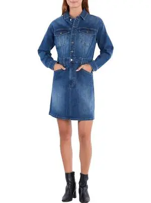 WASH LAB DENIM Riley Long Sleeve Denim Minidress - Side Blue