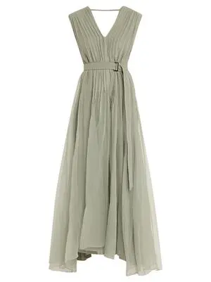 Brunello Cucinelli Brunello Cucinelli Crispy Silk Organza Belted Volume Dress Matcha