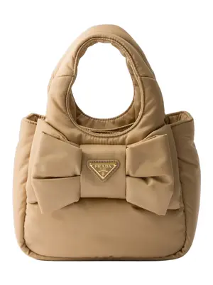 Prada Mini Padded Re-nylon Bag With Bow - Camel Brown
