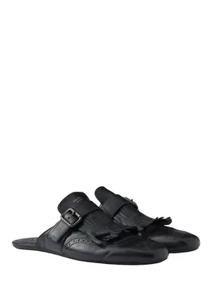 Prada Shuffle Fringed Leather Mules - Black