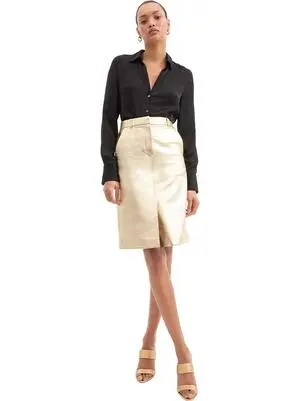 Veronica Beard Veronica Beard Maxine Leather Midi Skirt Gold