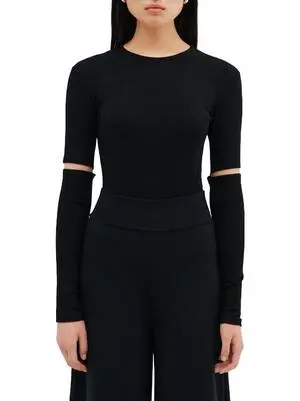 MARCELLA Stockholm Slit Sleeve Rib Top - Black