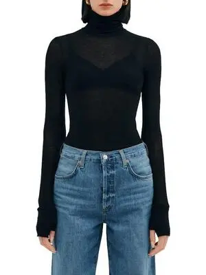 MARCELLA Tallin Sheer Turtleneck Top - Black