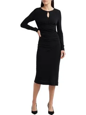 BOSS Eden Long Sleeve Body-con Midi Dress - Black